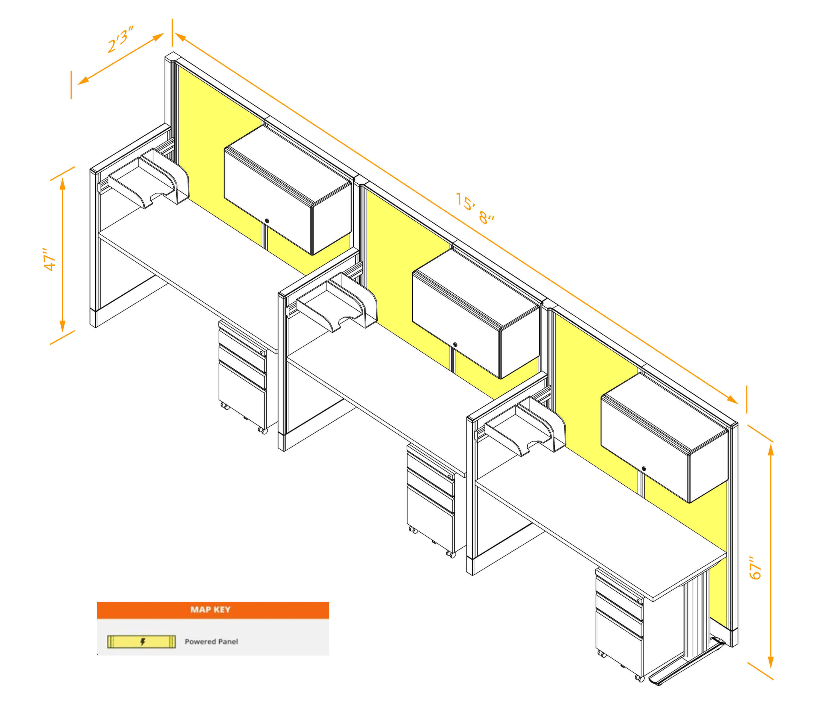Office Cubicles Powered - Cubicle Desk Straight with Storage 3pack Powered
