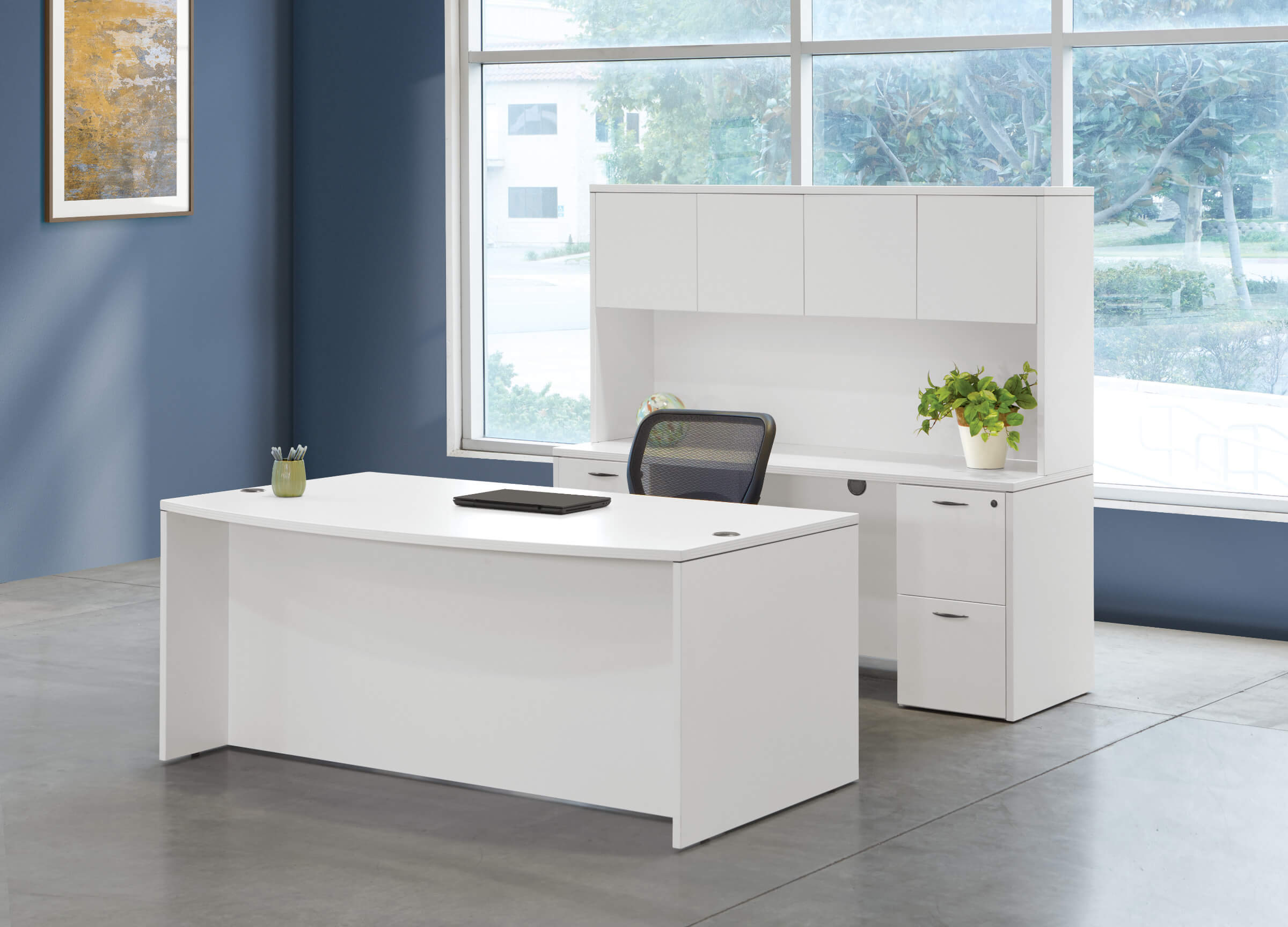 Straight Desk With Hutch - Modern Desk Office Furniture Novato