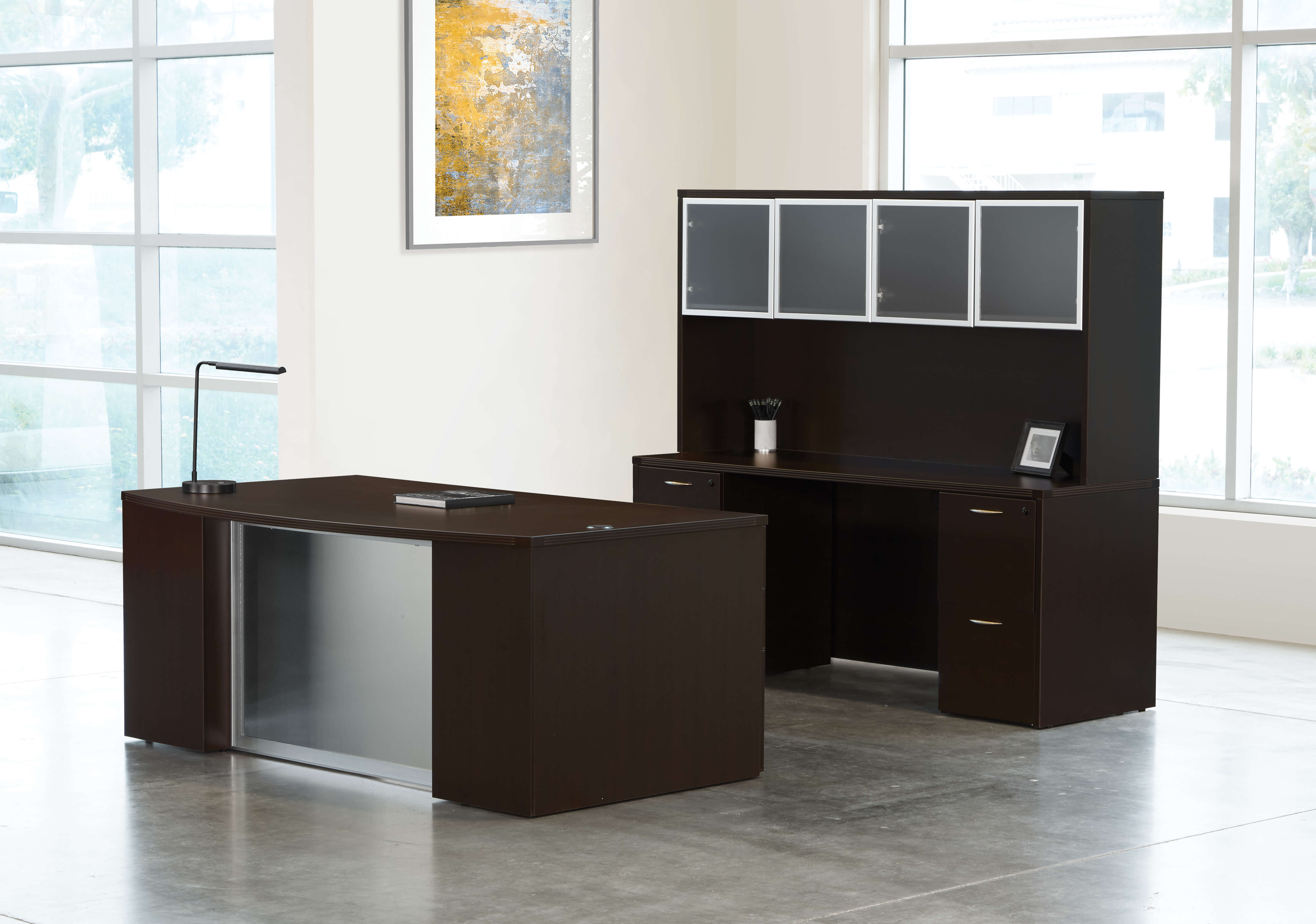 Straight Desk With Hutch - Modern Office Desk Set Novato