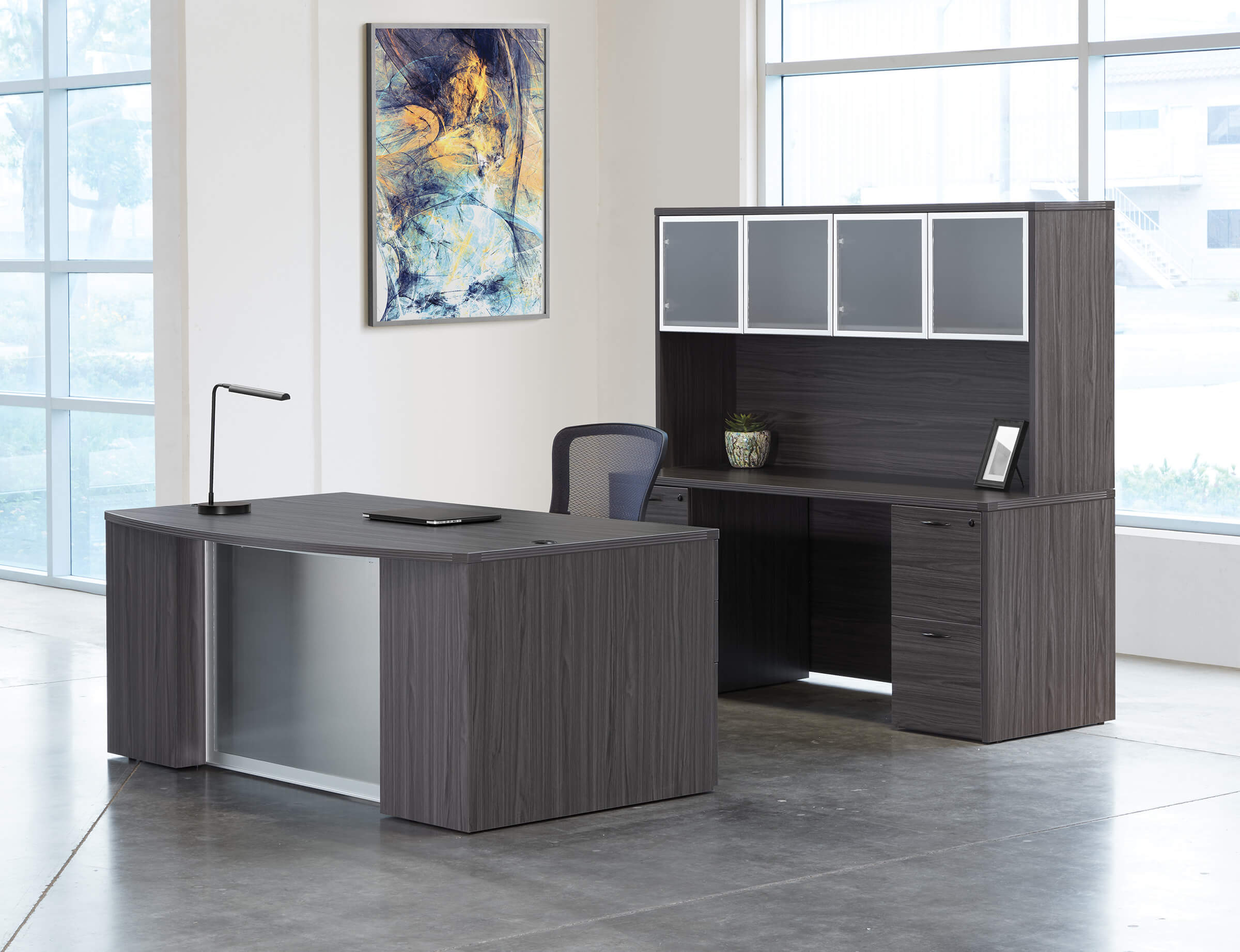 Straight Desk With Hutch - Modern Office Desk Set Novato