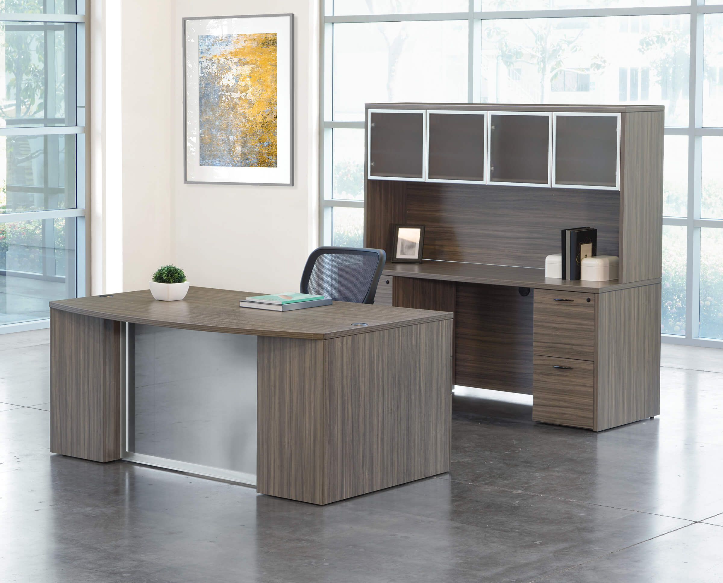 Straight Desk With Hutch - Modern Office Desk Set Novato