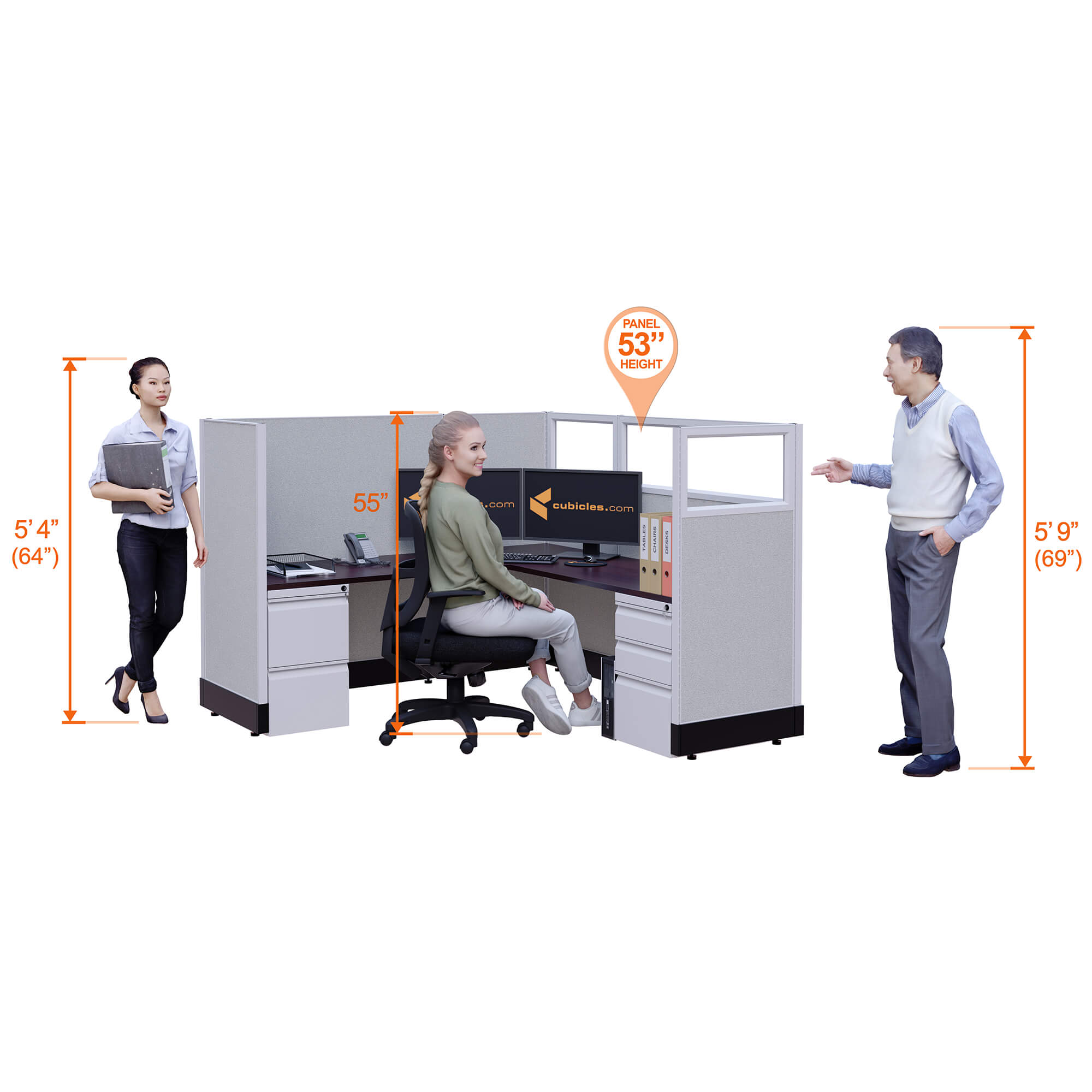 Modular Furniture 53H with Partial Glass Panels Powered - Partial Glass ...
