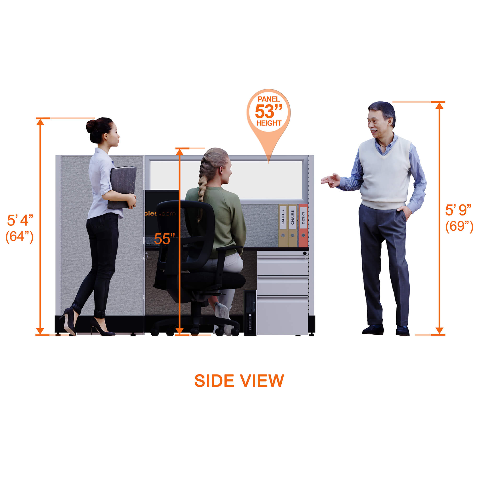 Modular Furniture 53H with Partial Glass Panels Powered - Partial Glass ...