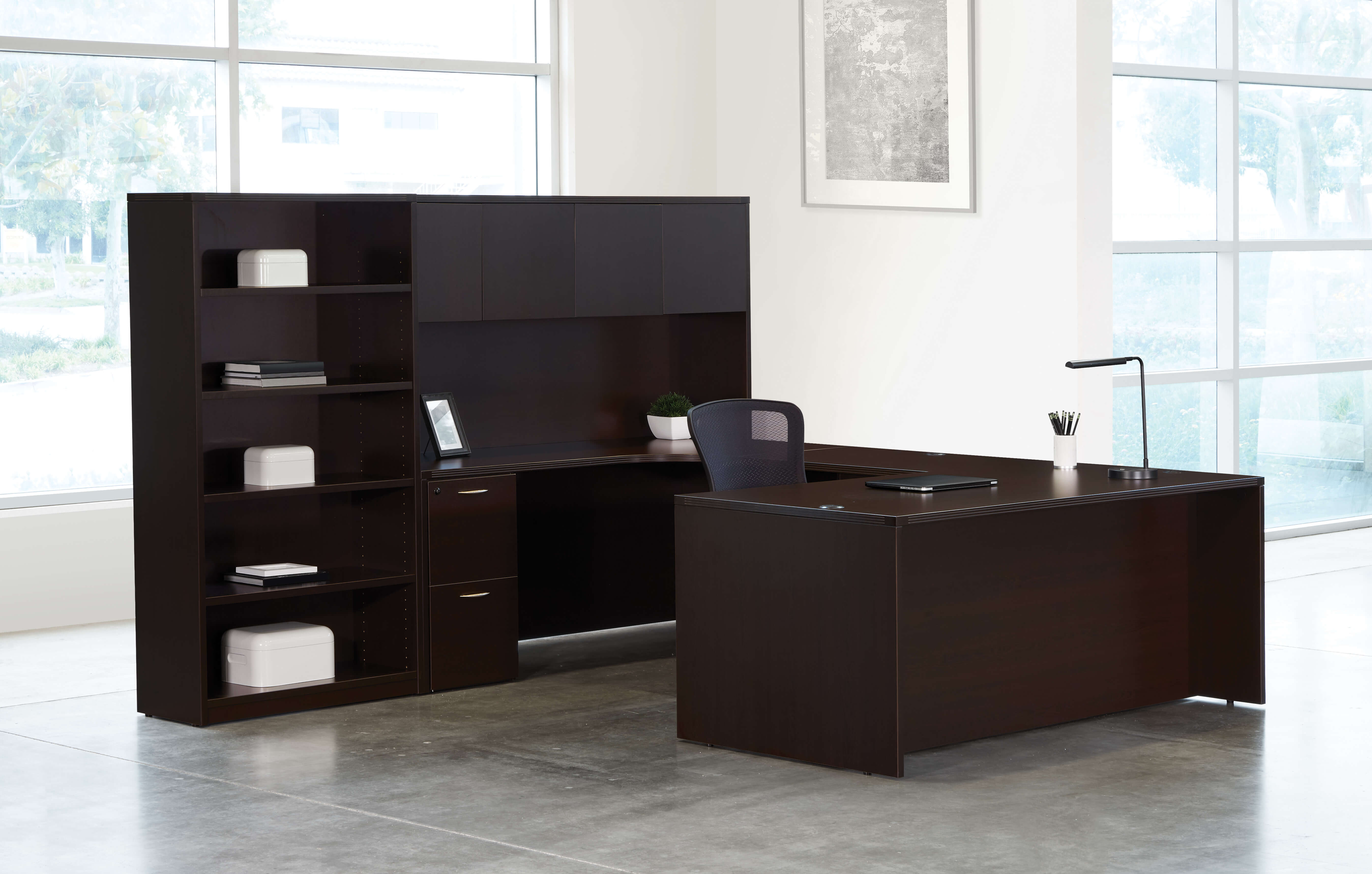 U Shaped Desk With Hutch - Contemporary U Shaped Office Desk Novato ...