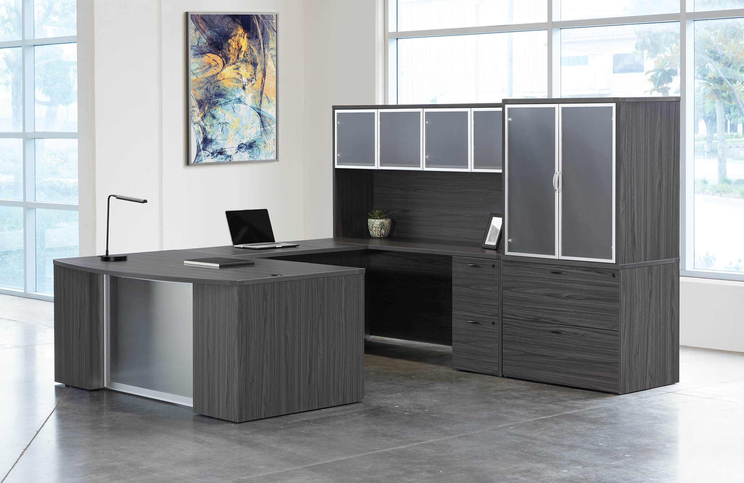 U Shaped Desk With Hutch - Modern U Shaped Executive Desk Novato 107W x ...