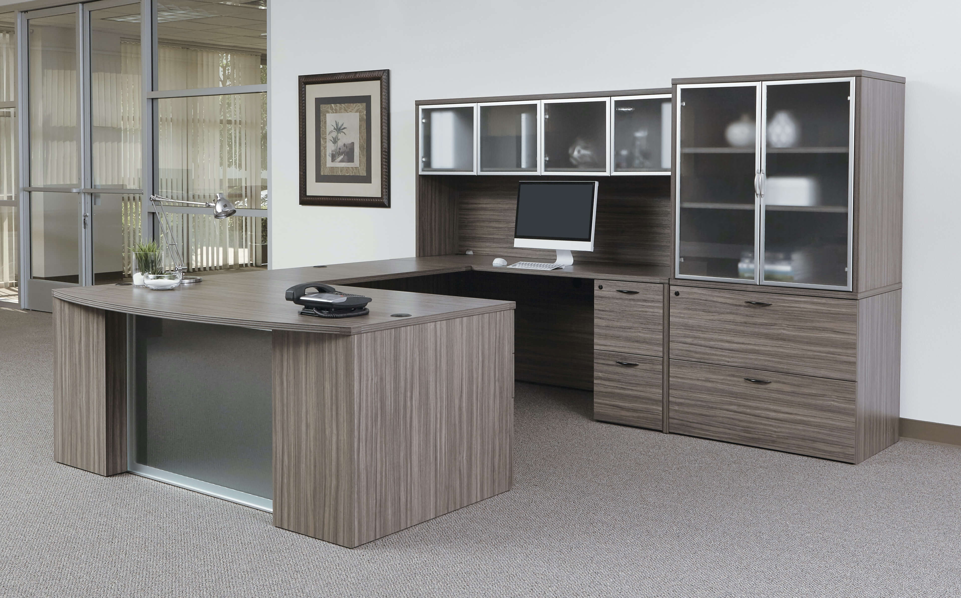 U Shaped Desk With Hutch - Modern U Shaped Executive Desk Novato 107W x ...