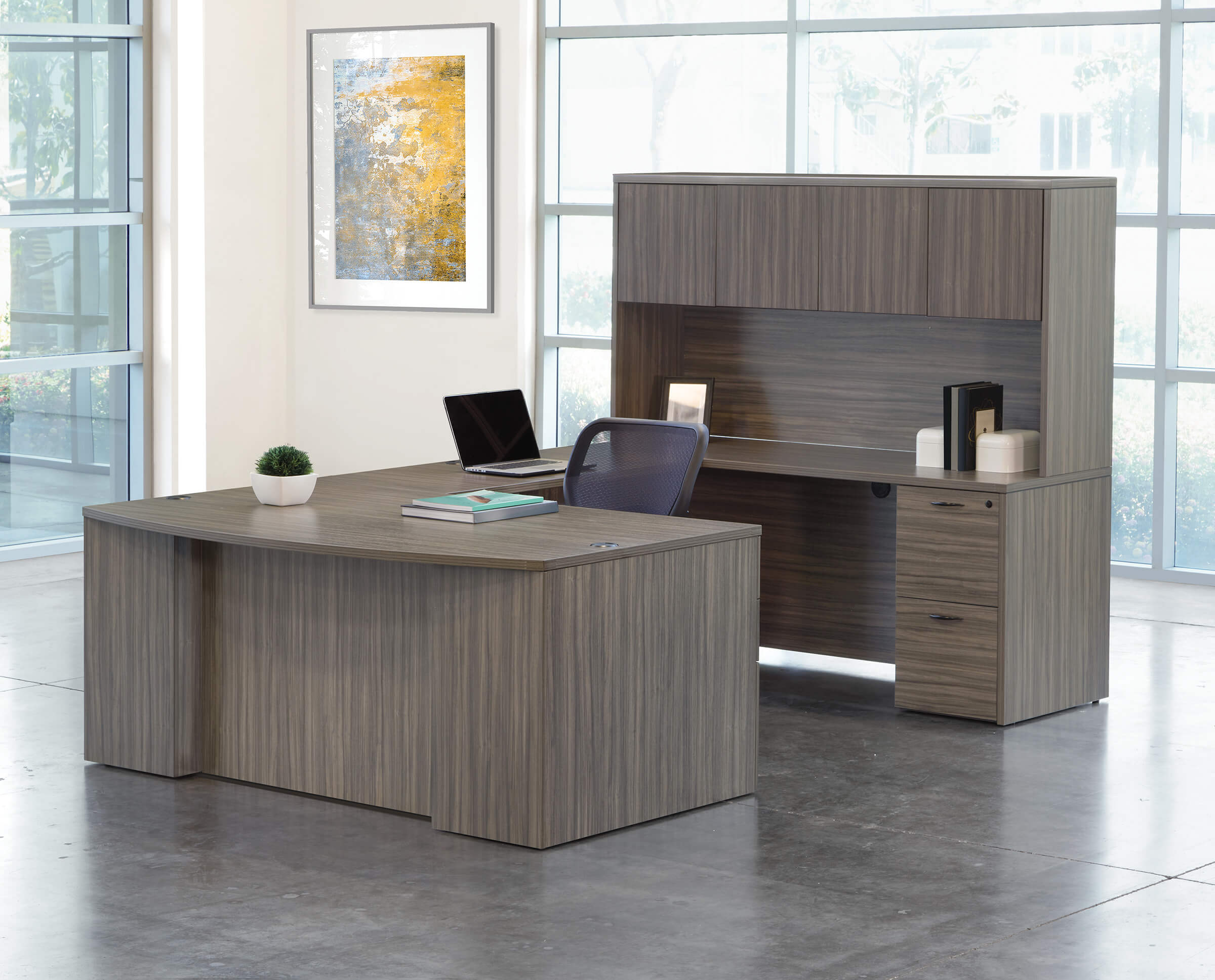 U Shaped Desk With Hutch - Modern U Shaped Office Desk Novato 71W x 112D