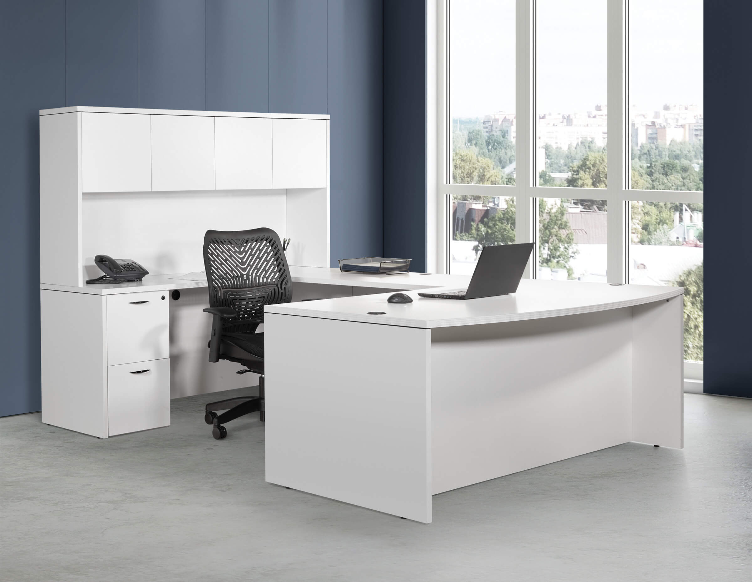 U Shaped Desk With Hutch - Modern U Shaped Office Desk Novato 71W x 112D